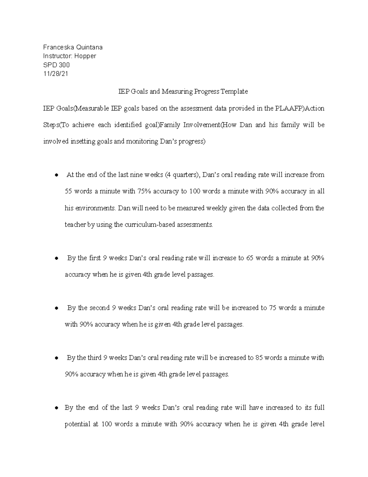 SPD 300 week 4 Plaffp - Plaff format - Franceska Quintana Instructor ...