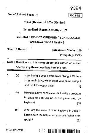 MCS-024D16 - Object Oriented Technologies and Java Programming - No. of Printed Pages : 3 I mcs ...