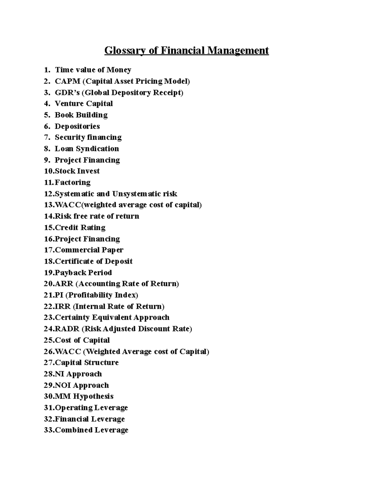 Glossary - Summary Financial Management - Glossary of Financial ...