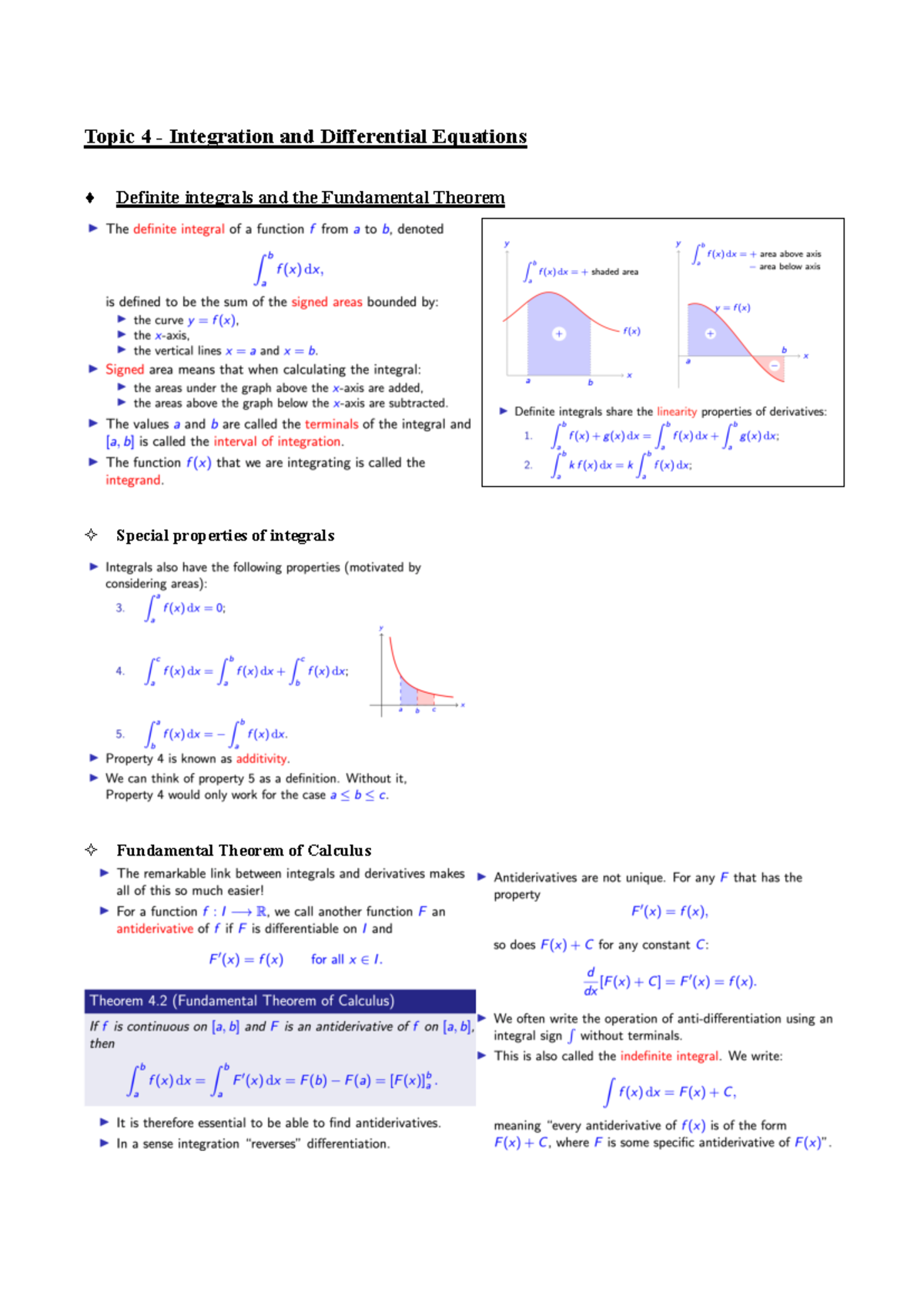 Cal1 Notes - Topic 4 - Topic 4 - Integration and Differential Equations ...