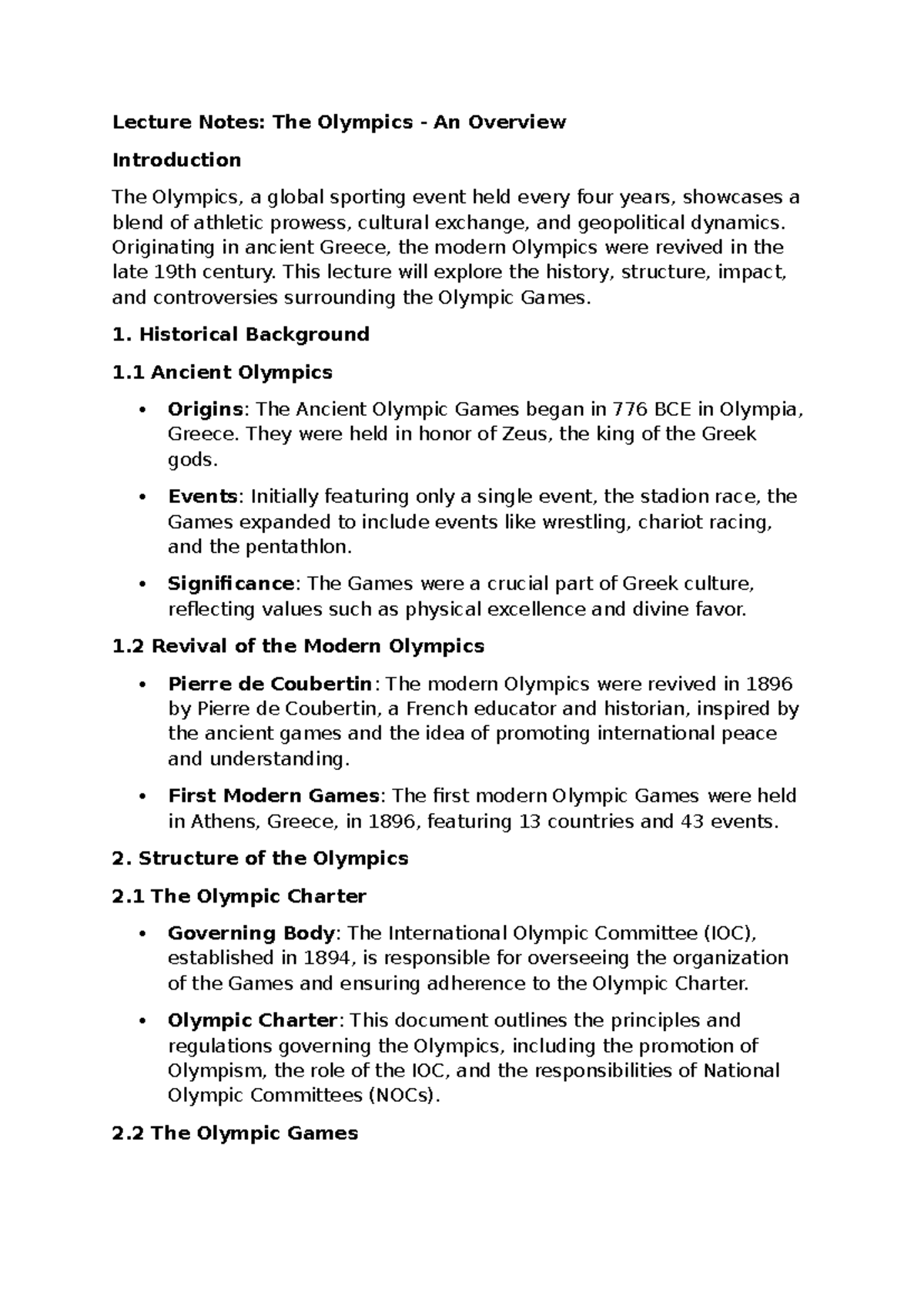 Olympic - dgwgwvedgwgwvedgwgwve - Lecture Notes: The Olympics - An ...