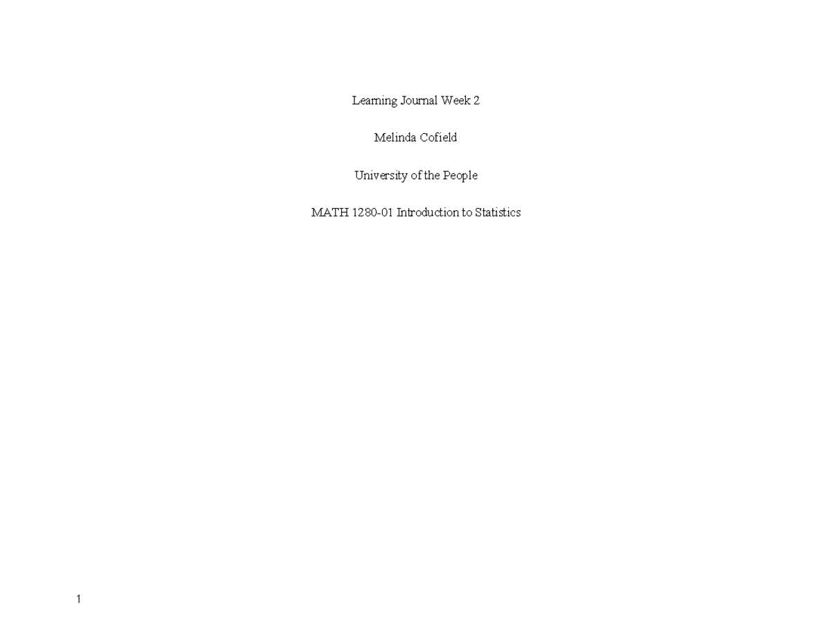 Template - Learning Journal Week 2 Melinda Cofield University of the ...