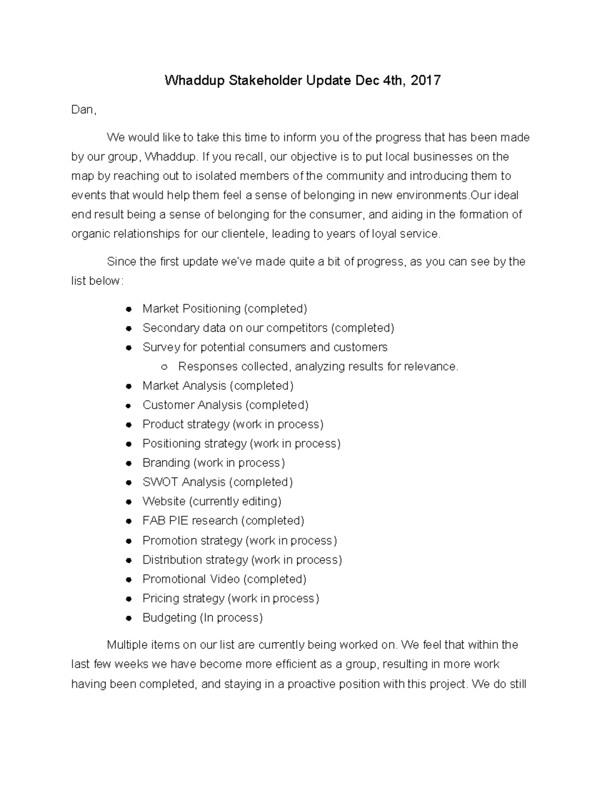 Stakeholder Update, Nov. 20th - Whaddup Stakeholder Update Dec 4th ...