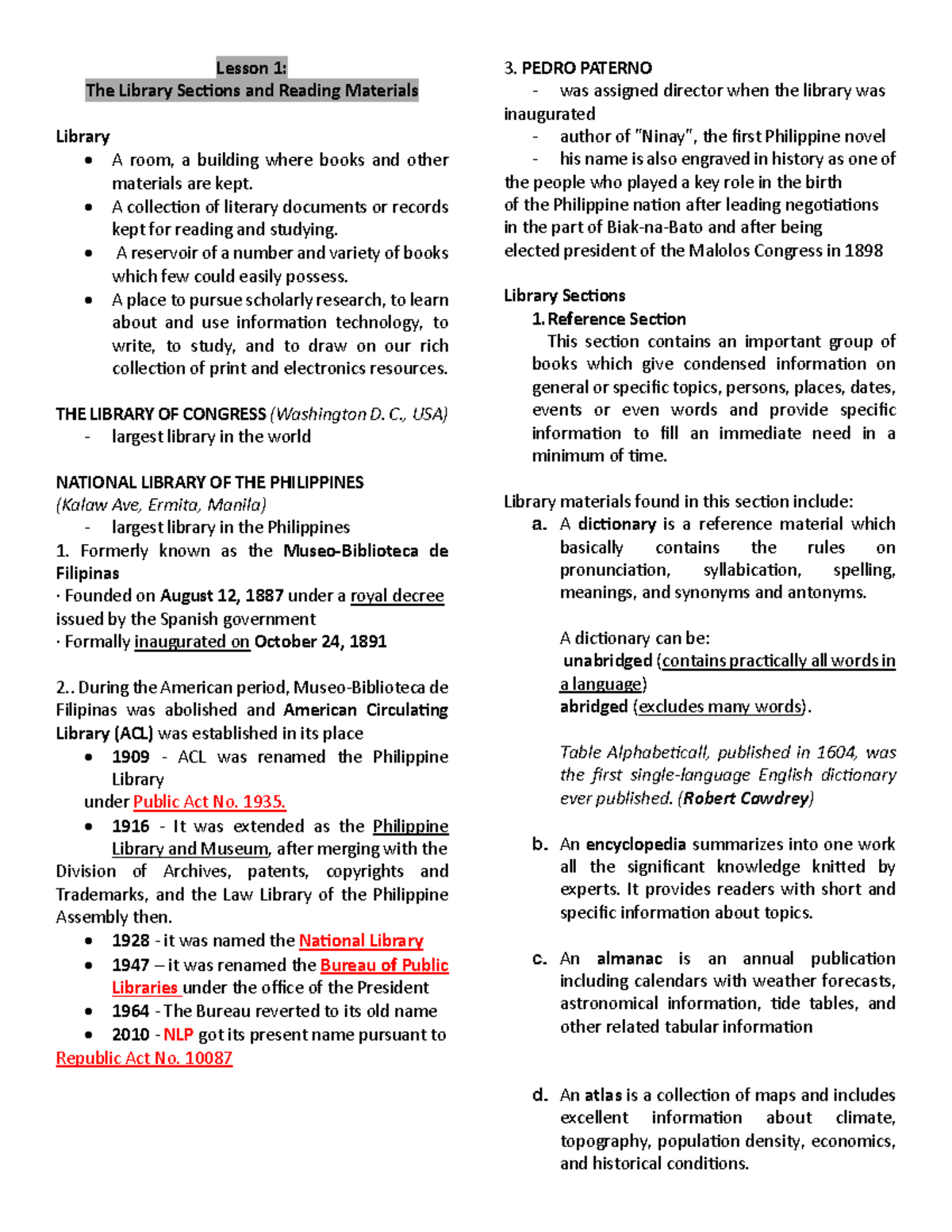 ENGL A Prelim - ASDF - Lesson 1 : The Library Sec2ons and Reading ...