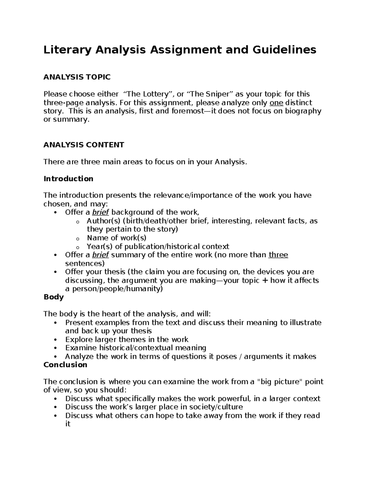 Literary Analysis Assignment and Guidelines - For this assignment ...