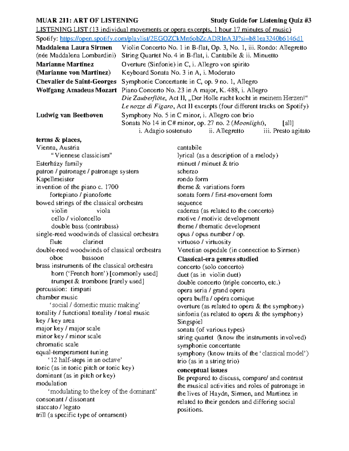 Study Guide Quiz #3 Winter 2024 - Copy - MUAR 211: ART OF LISTENING ...