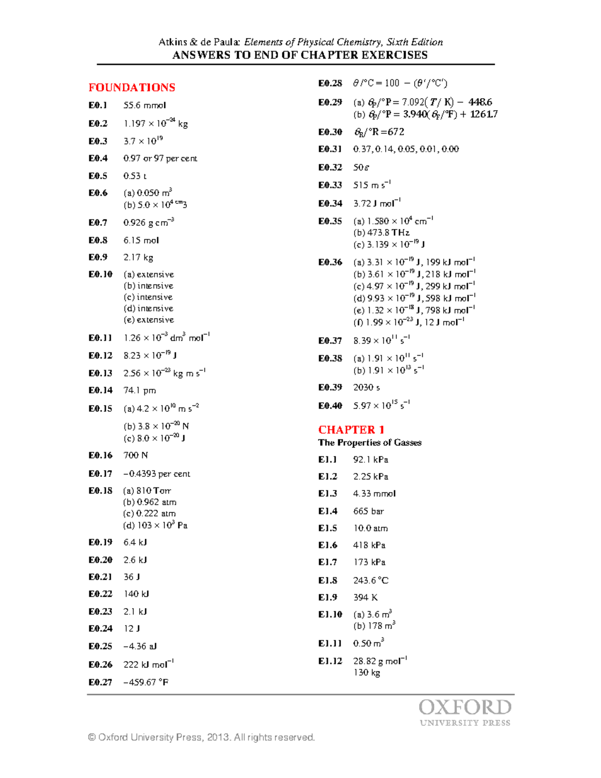 Echem 6e solutions - ANSWERS TO END OF CHAPTER EXERCISES FOUNDATIONS E0 ...