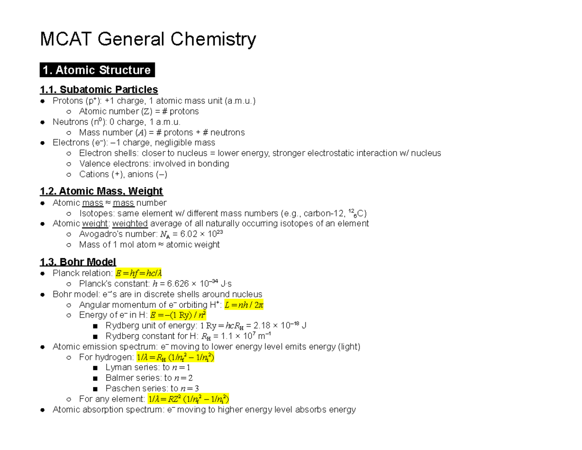 MCAT chem review In Depth/Comprehensive - MCAT General Chemistry 1 ...