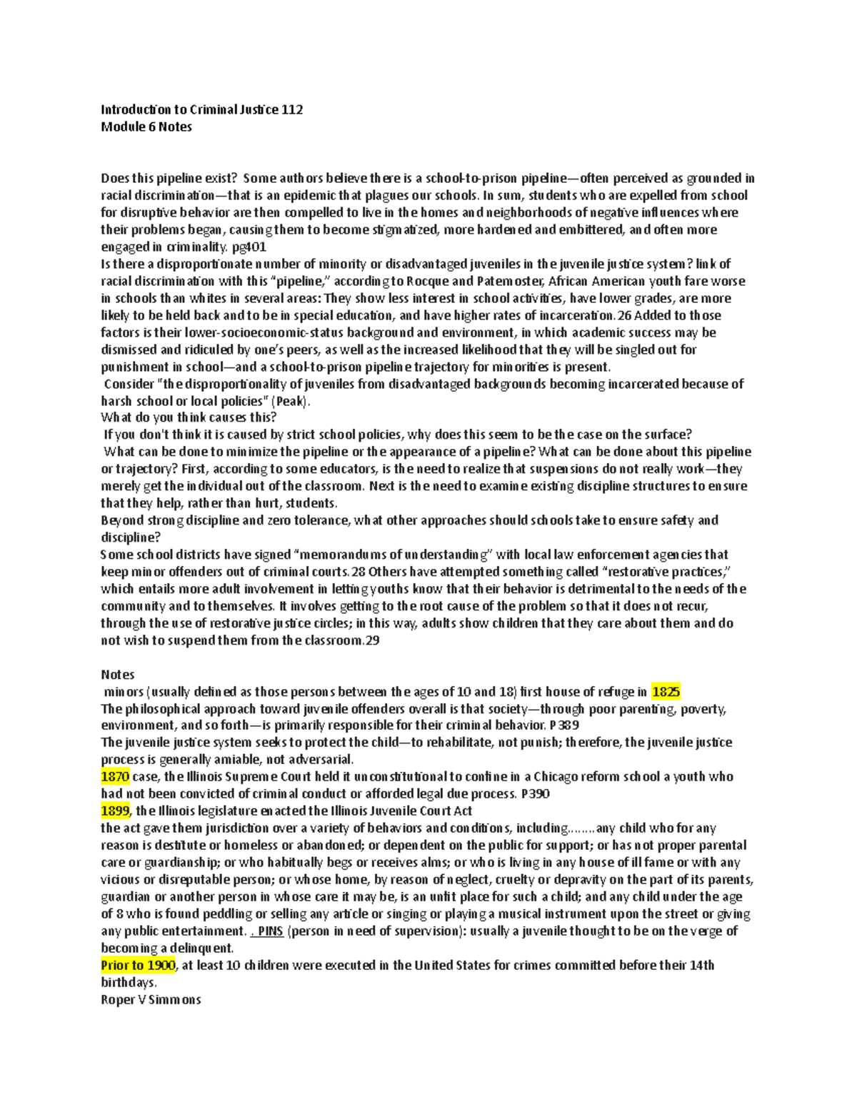 Mod 6 Notes Intro to CJ - Introduction to Criminal Justice 112 Module 6 ...