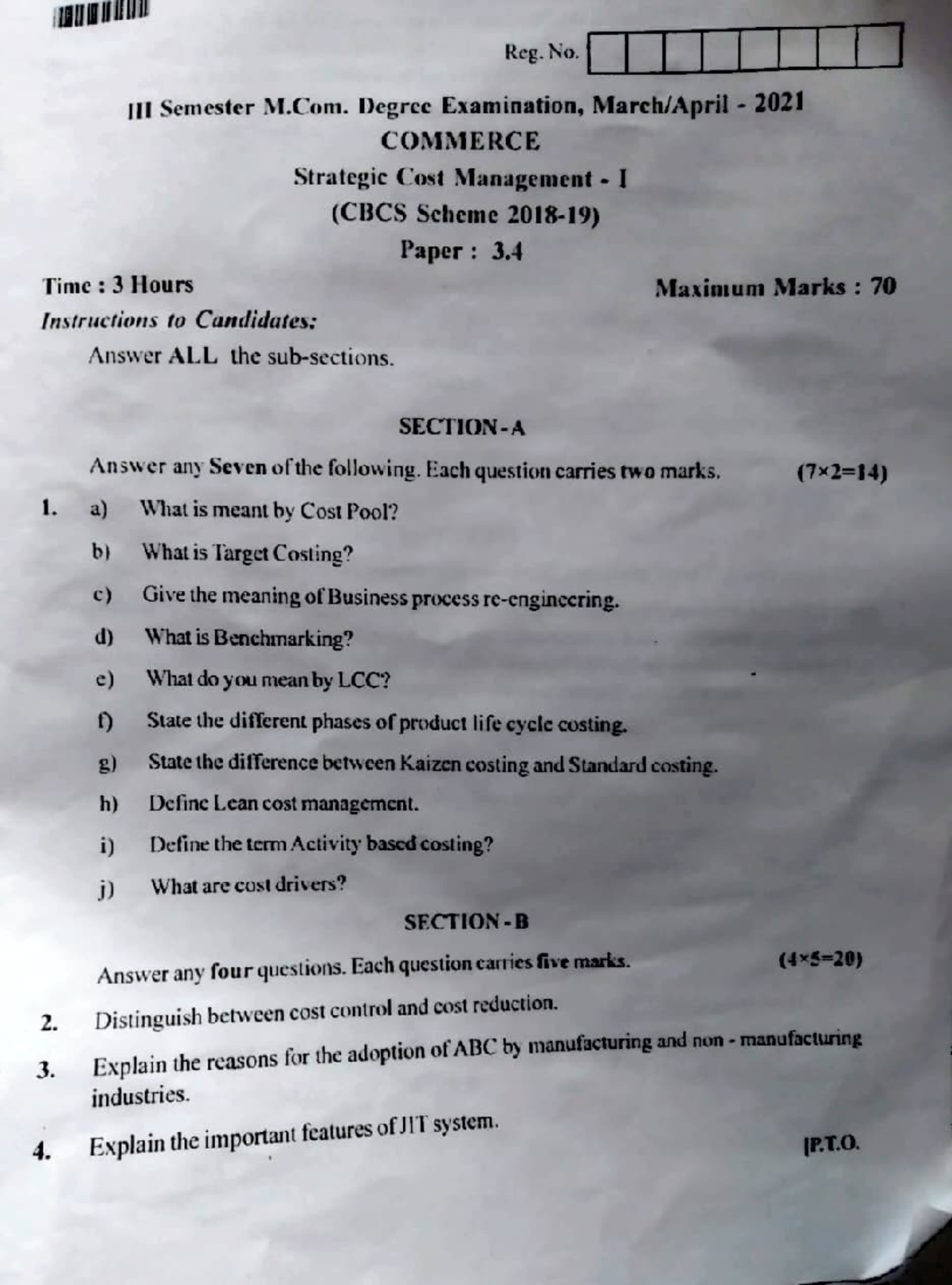 Scm 2021 paper - Reg. No. ll Semester M. Degree Examination, March ...