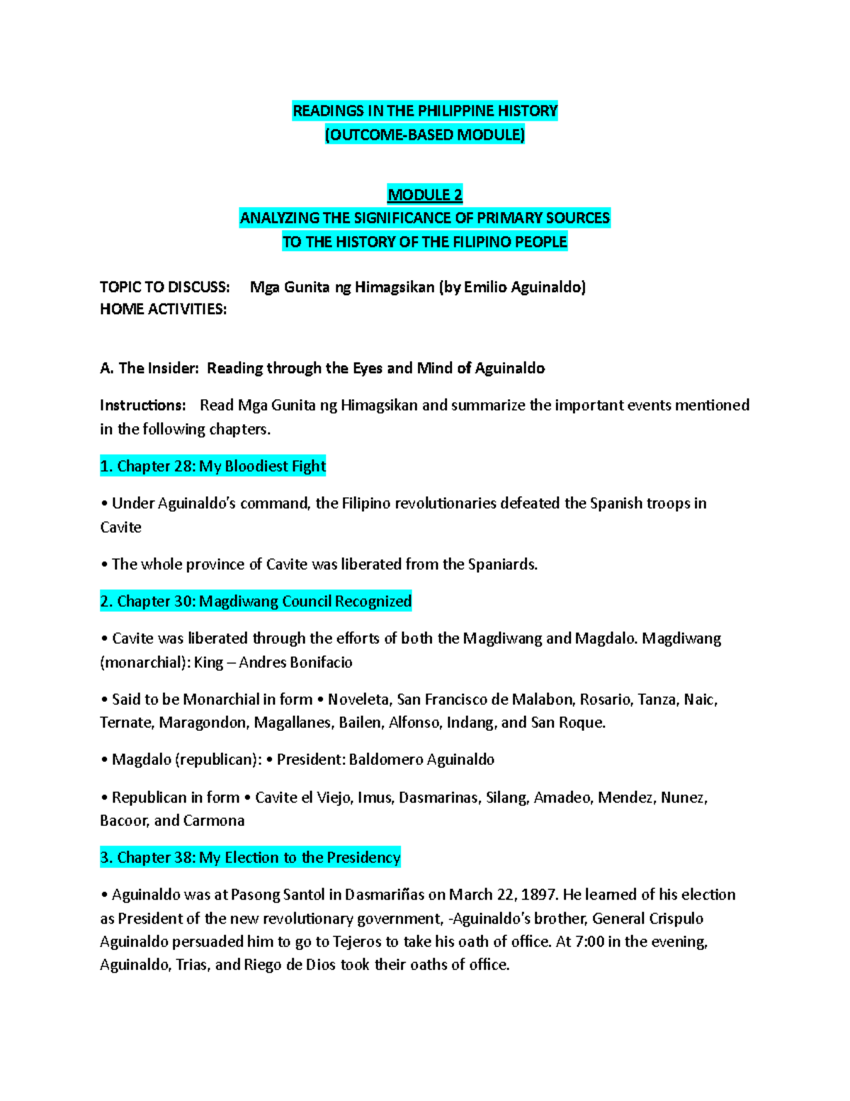 Reading in the Philippine History -Module 2 - Bachelor of Secondary ...