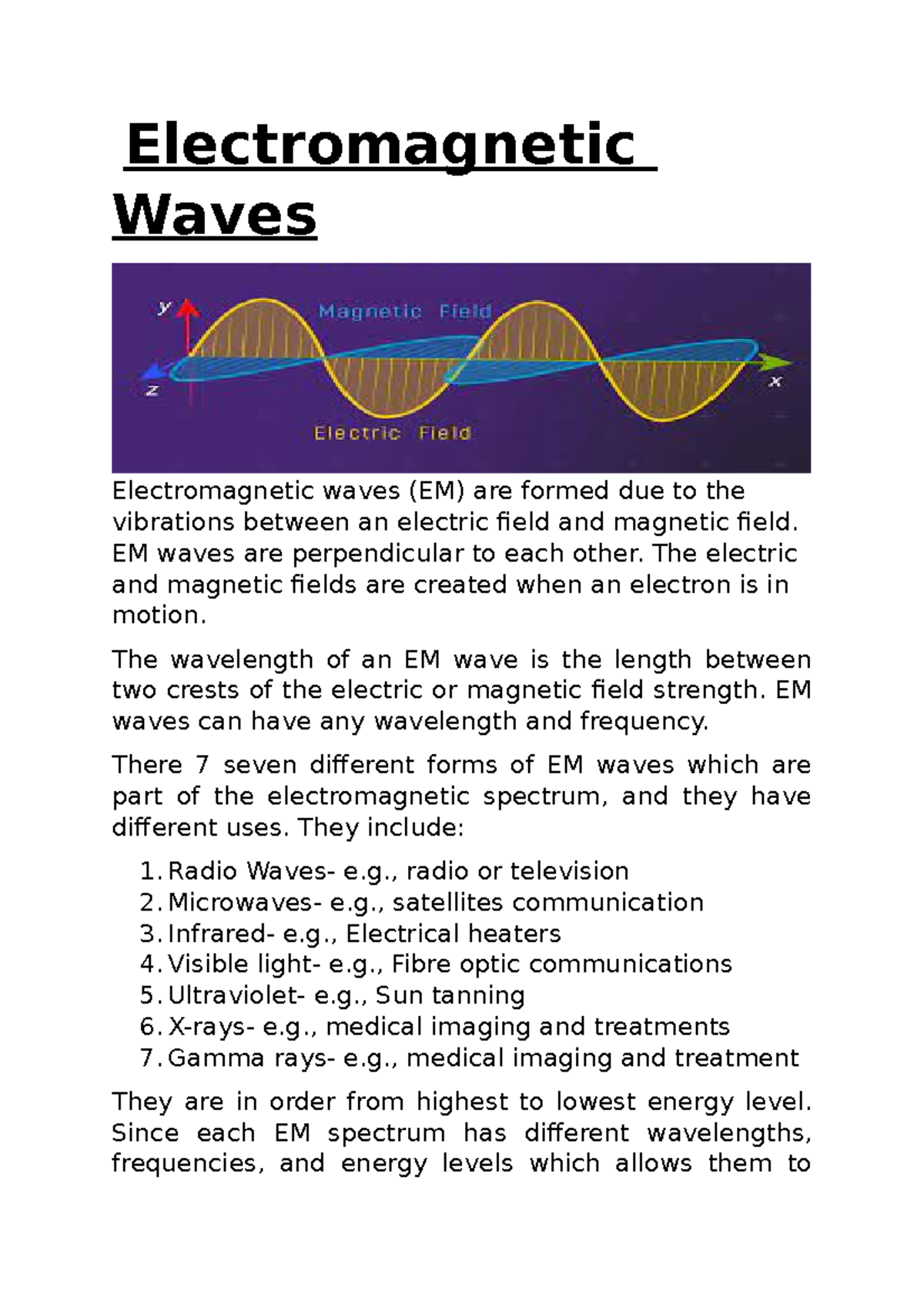 EM waves-homework - Electromagnetic Waves Electromagnetic waves (EM ...