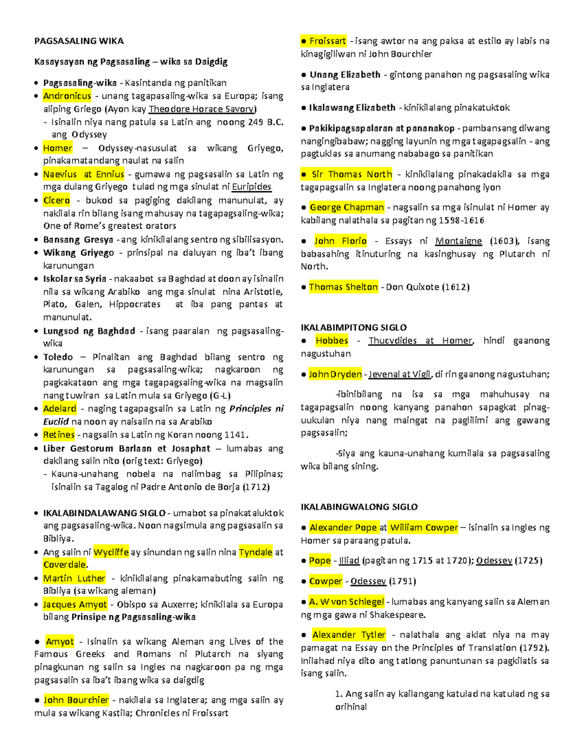 Pagsasaling Wika Reviewer 1 - PAGSASALING WIKA Kasaysayan ng ...