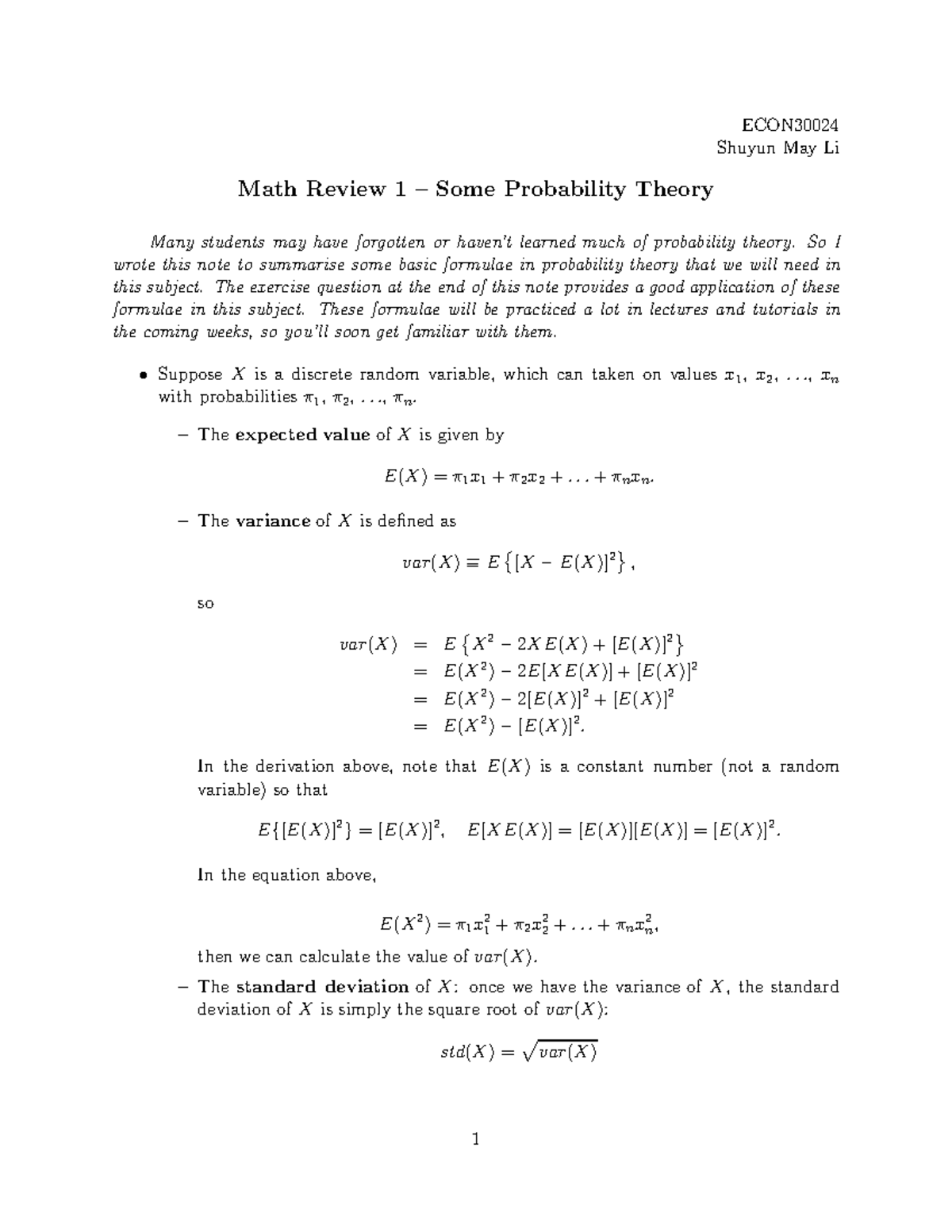 Mathreview 1 - Math Review - ECON Shuyun May Li Math Review 1 – Some ...