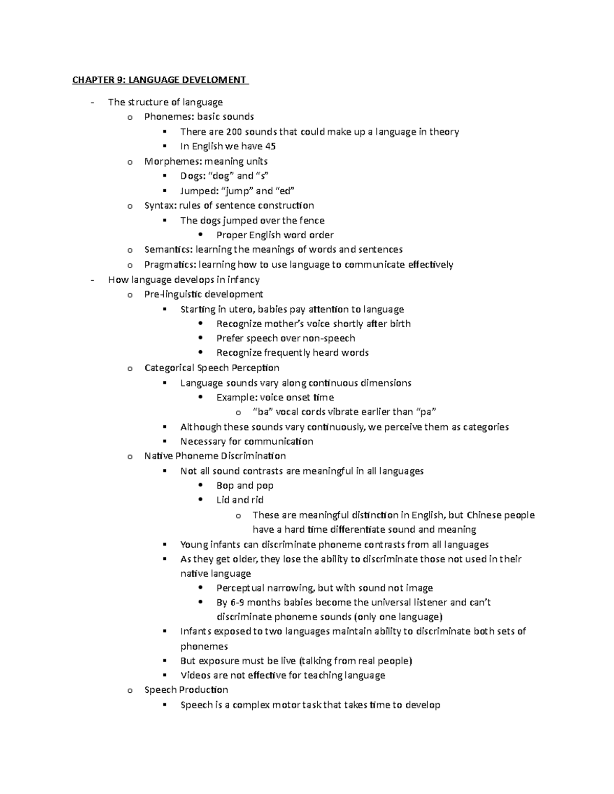 Chapter 9 - Language Development - CHAPTER 9: LANGUAGE DEVELOMENT The ...
