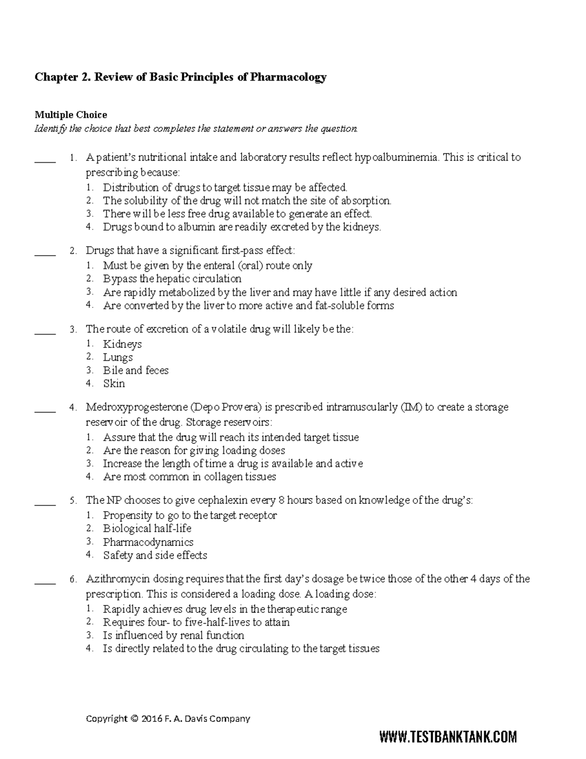 CH02 Test Bank Tank - Test Bank - Chapter 2. Review of Basic Principles ...