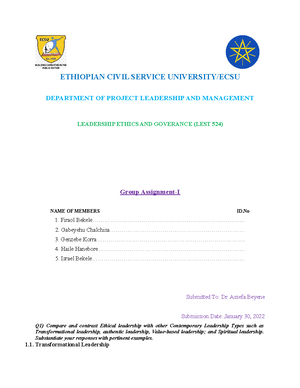 Project Finance Assignment Group 2 - ETHIOPIAN CIVIL SERVICE UNIVERSITY ...