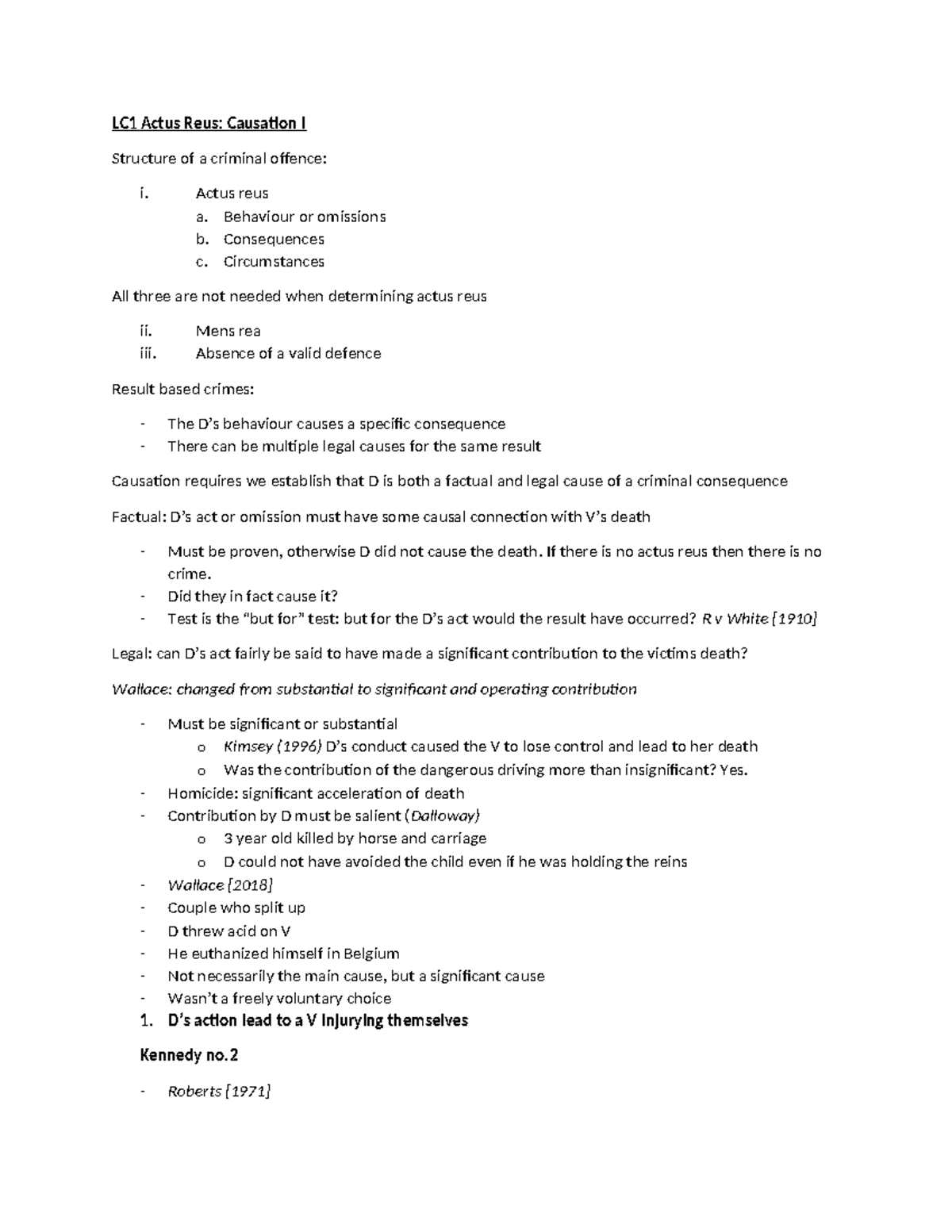 Criminal law and criminal justice - notes - LC1 Actus Reus: Causation I ...