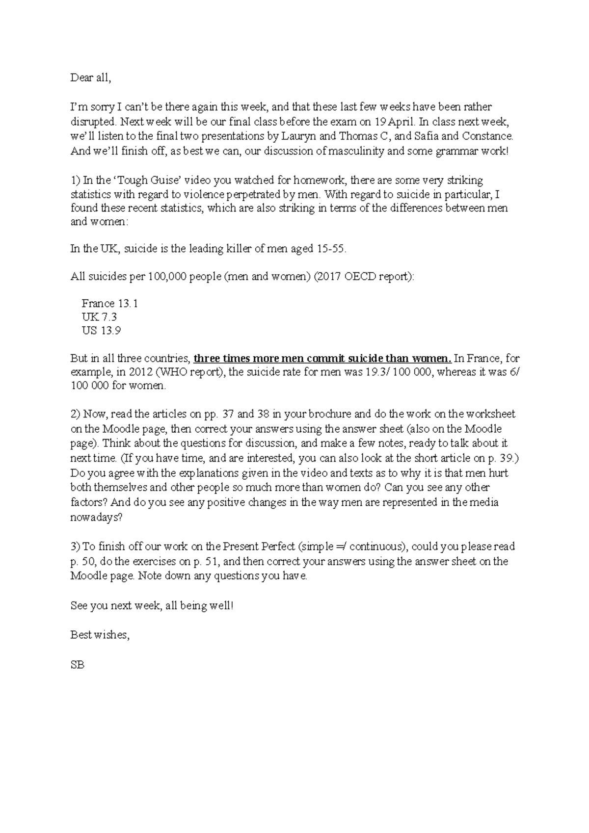 Class 10 (teacher absent) - Dear all, I’m sorry I can’t be there again ...