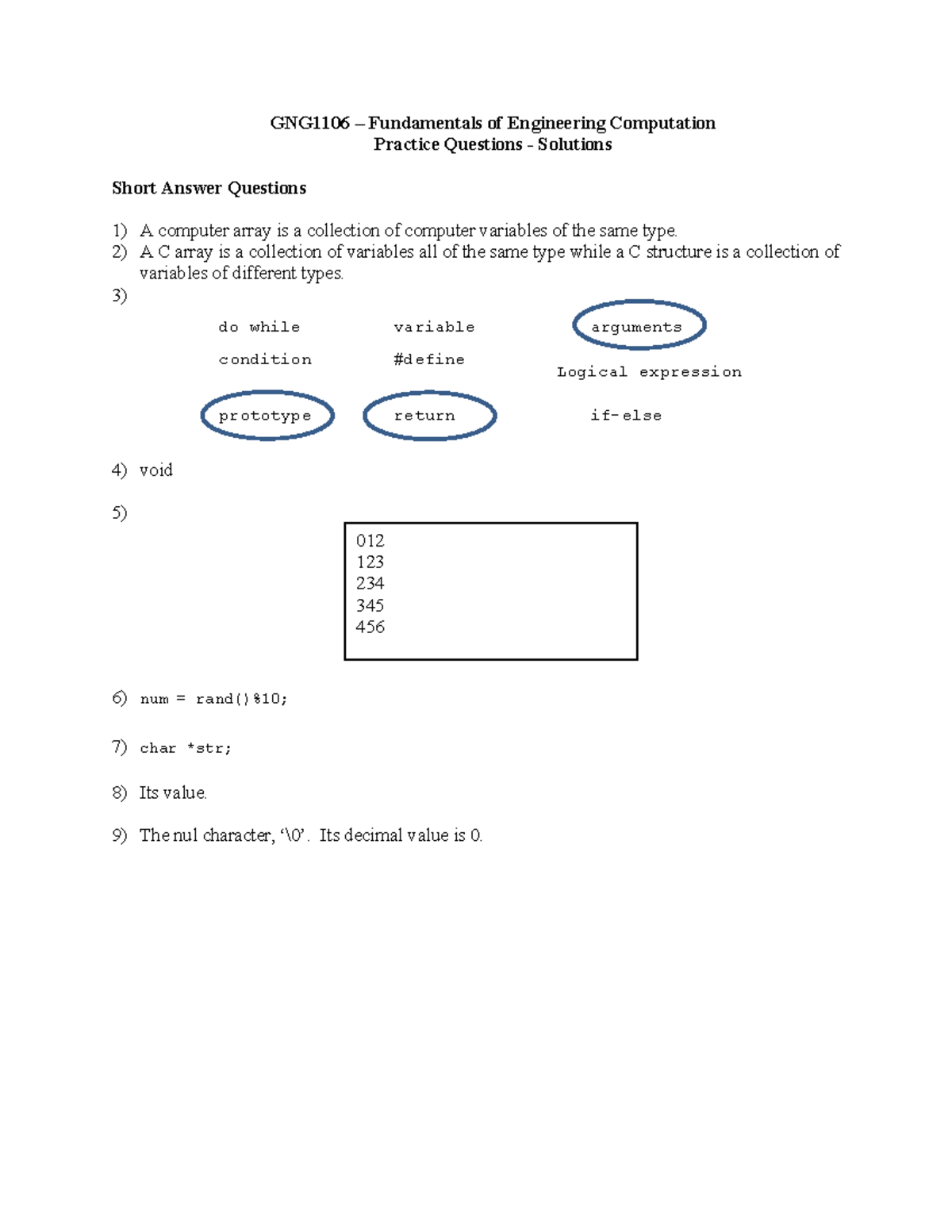 Coding Answers to Assignment - GNG1106 – Fundamentals of Engineering Computation Practice ...
