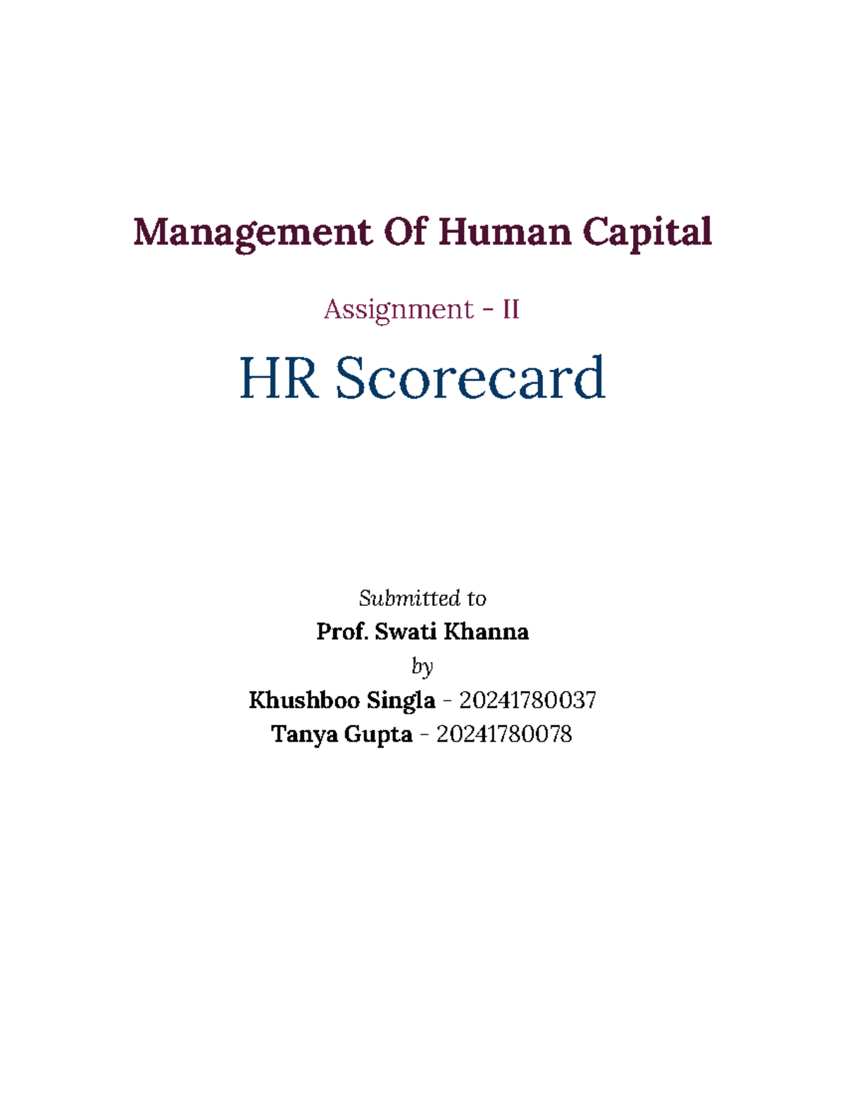 HR Scorecard - Human Resource Management - Delhi University - Studocu