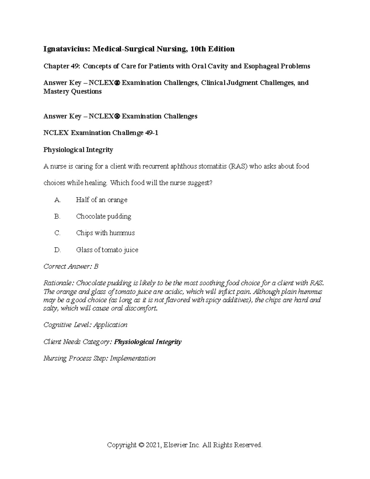 Chapter 049 - Ignatavicius: Medical-Surgical Nursing, 10th Edition Chapter 49: Concepts of Care ...