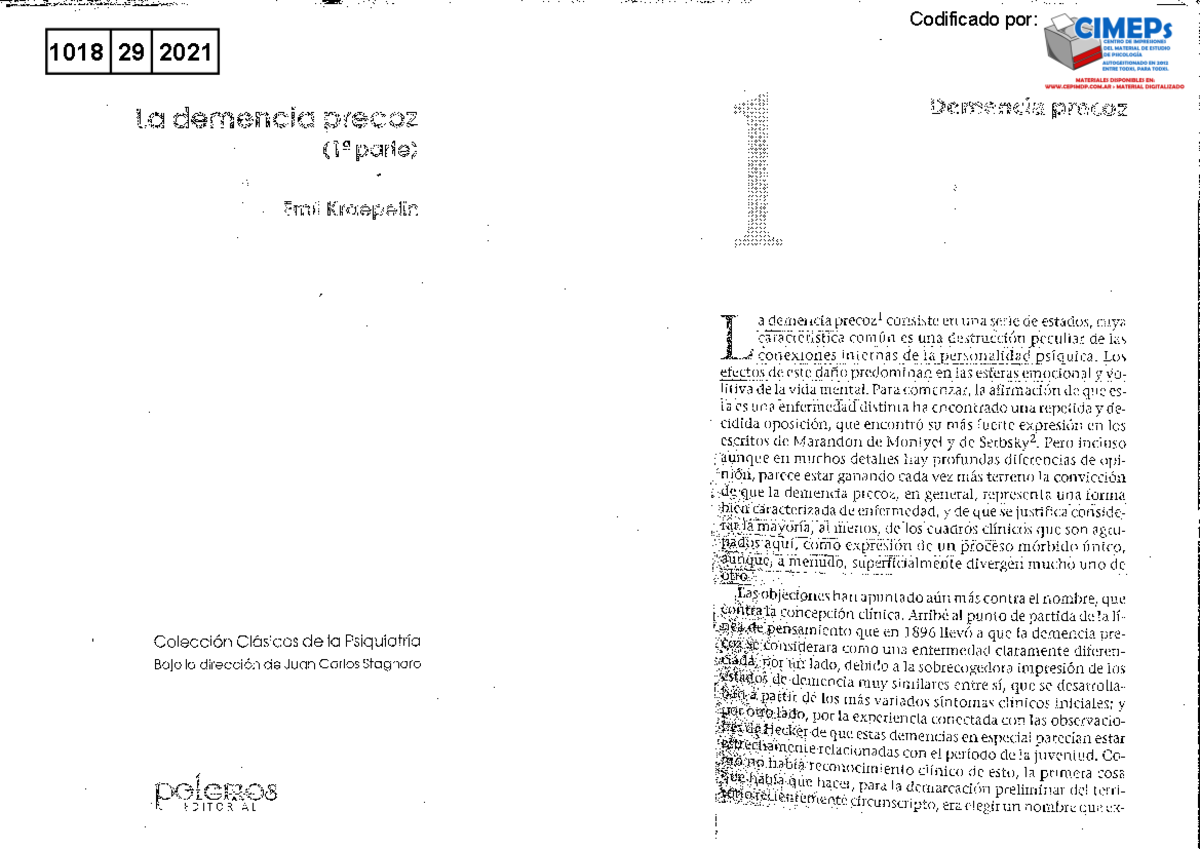 Demencia precoz Kraepelin-Bleuler - Psicopatologia - Codificado por ...