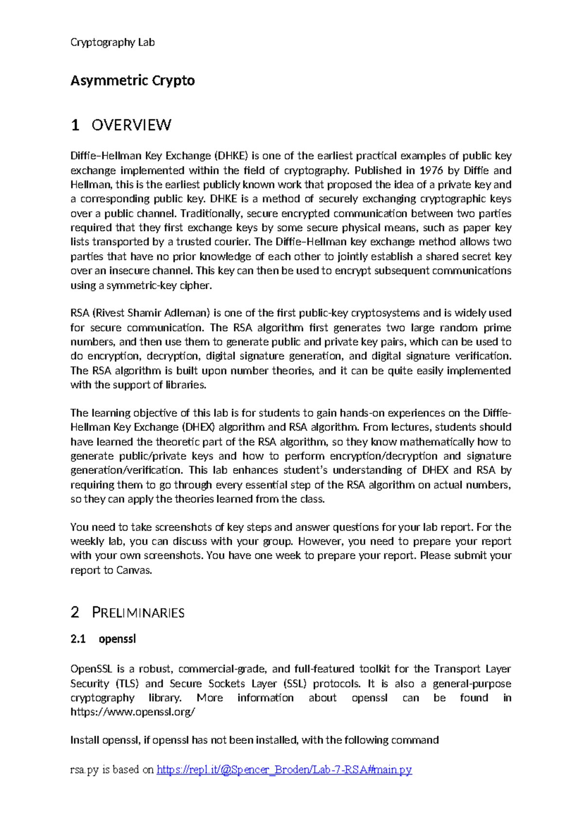 Asymmetric Crypto - Lab 5 instructions - Asymmetric Crypto 1 OVERVIEW ...
