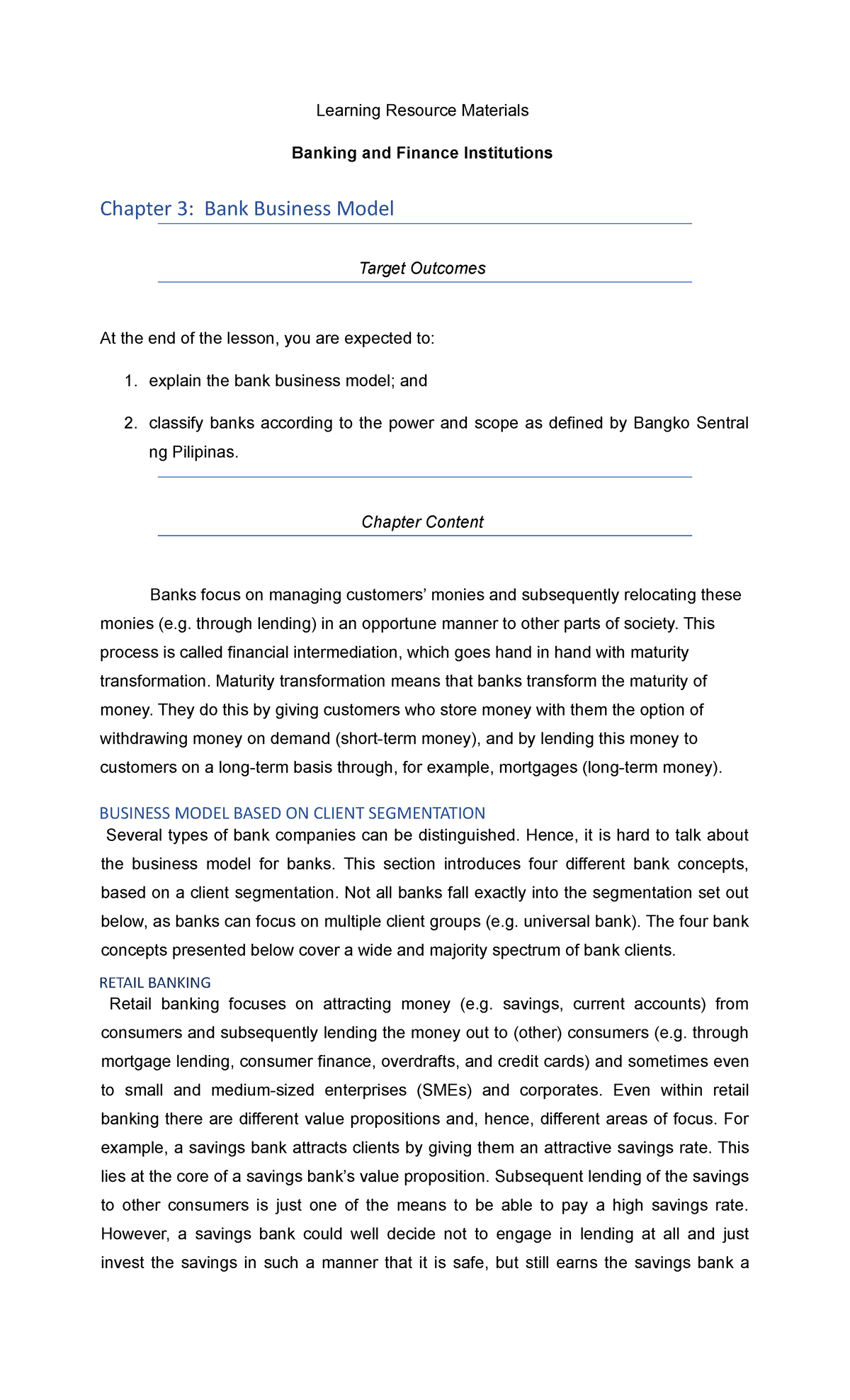 Banking and Financial Institution Lecture Notes - Learning Resource ...