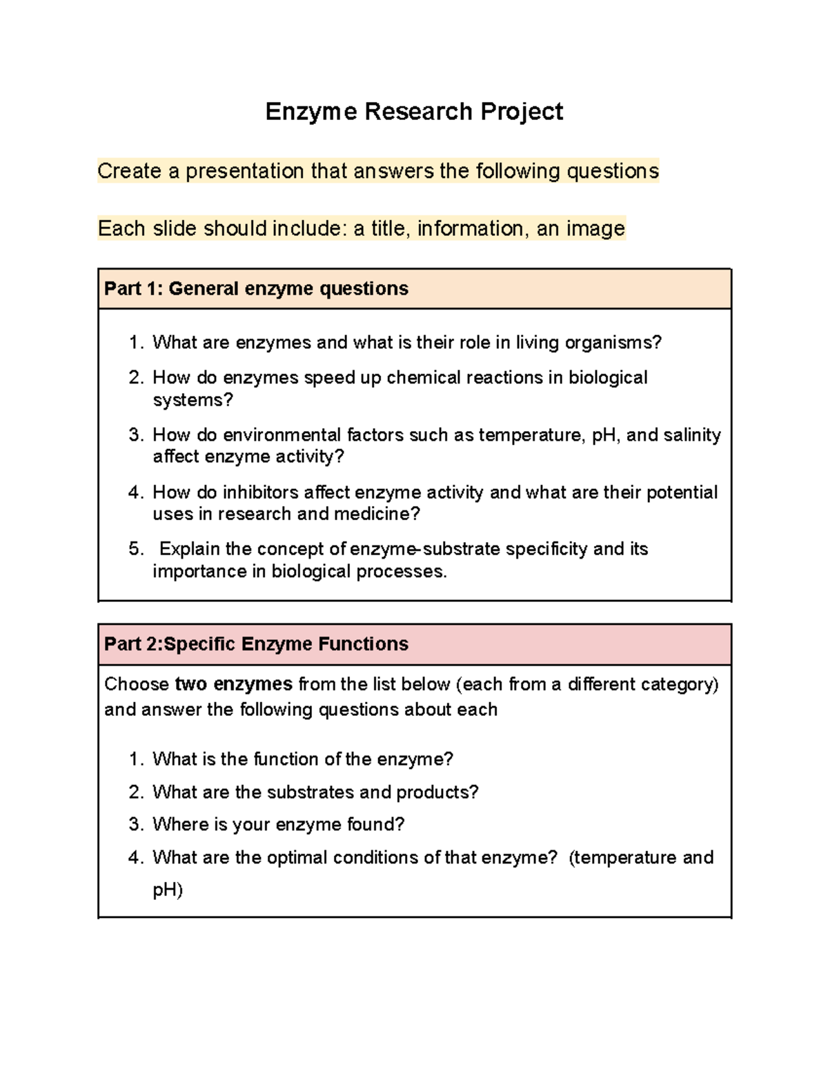 Enzyme Research Project - Enzyme Research Project Create a presentation ...