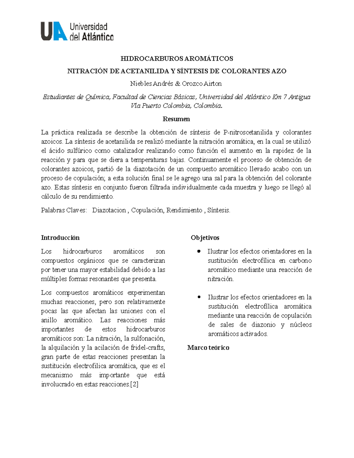 Acetanilidad-Colorantes Azo. Universidad del Atlantico - Química ...