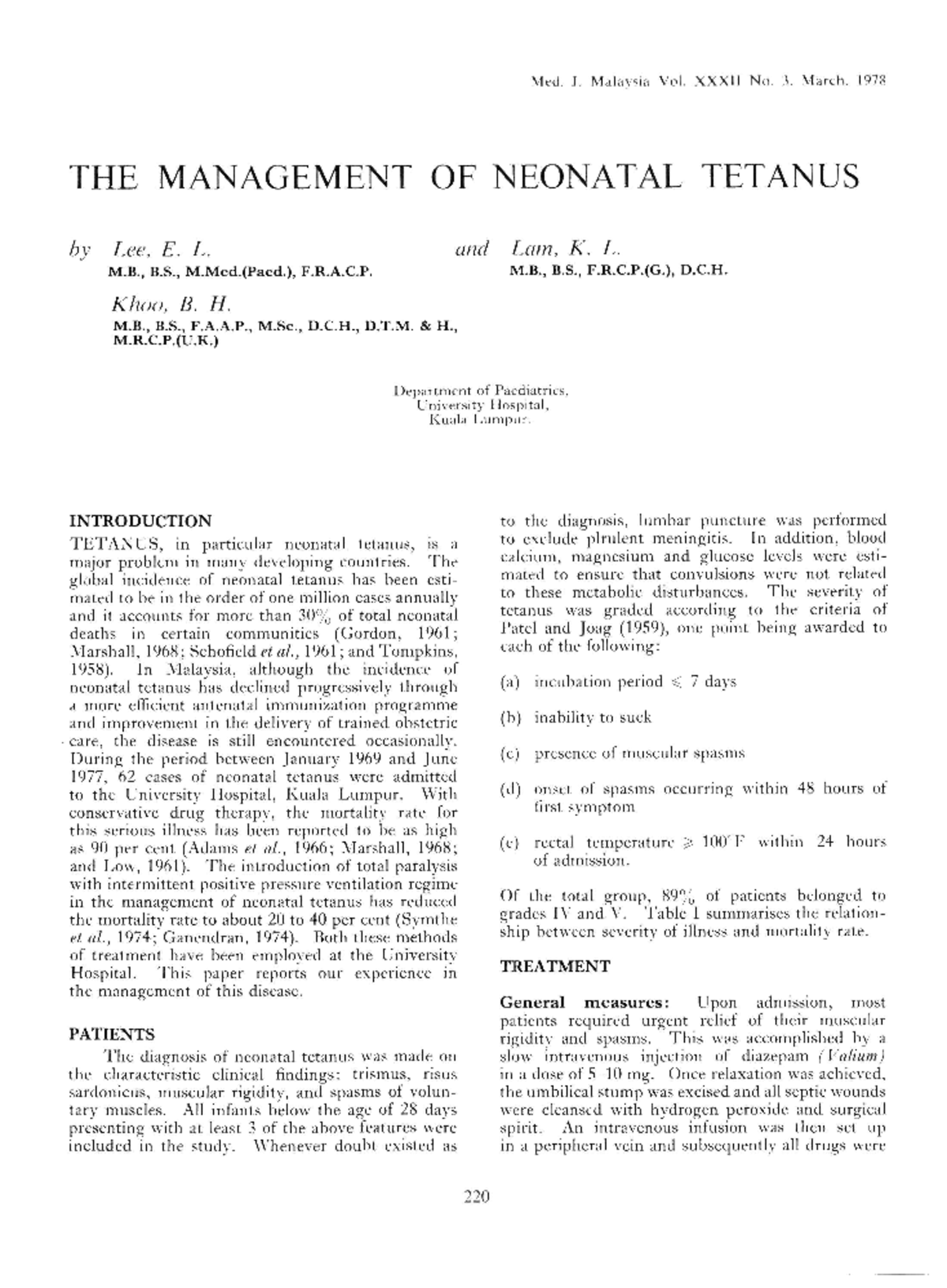 Neonatal-tetanus - Neonatal tetanus - Med. J. Malaysia Vol. XXXII No. 3. March. 1978 THE ...