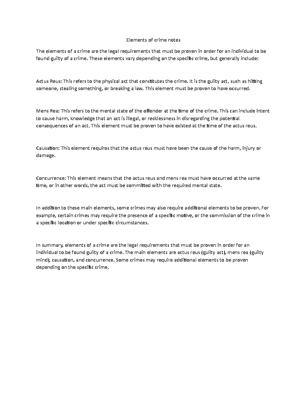 Elements of crime notes - These elements vary depending on the specific ...