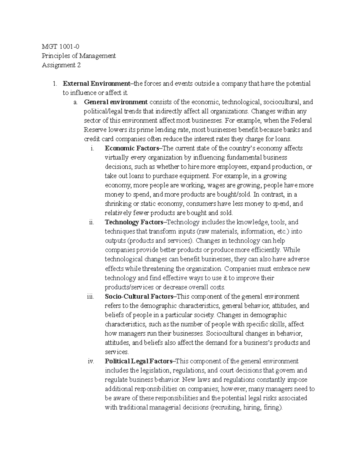 Assignment 2 - MGT 1001 - Vocabulary Terms - MGT 1001- Principles of ...