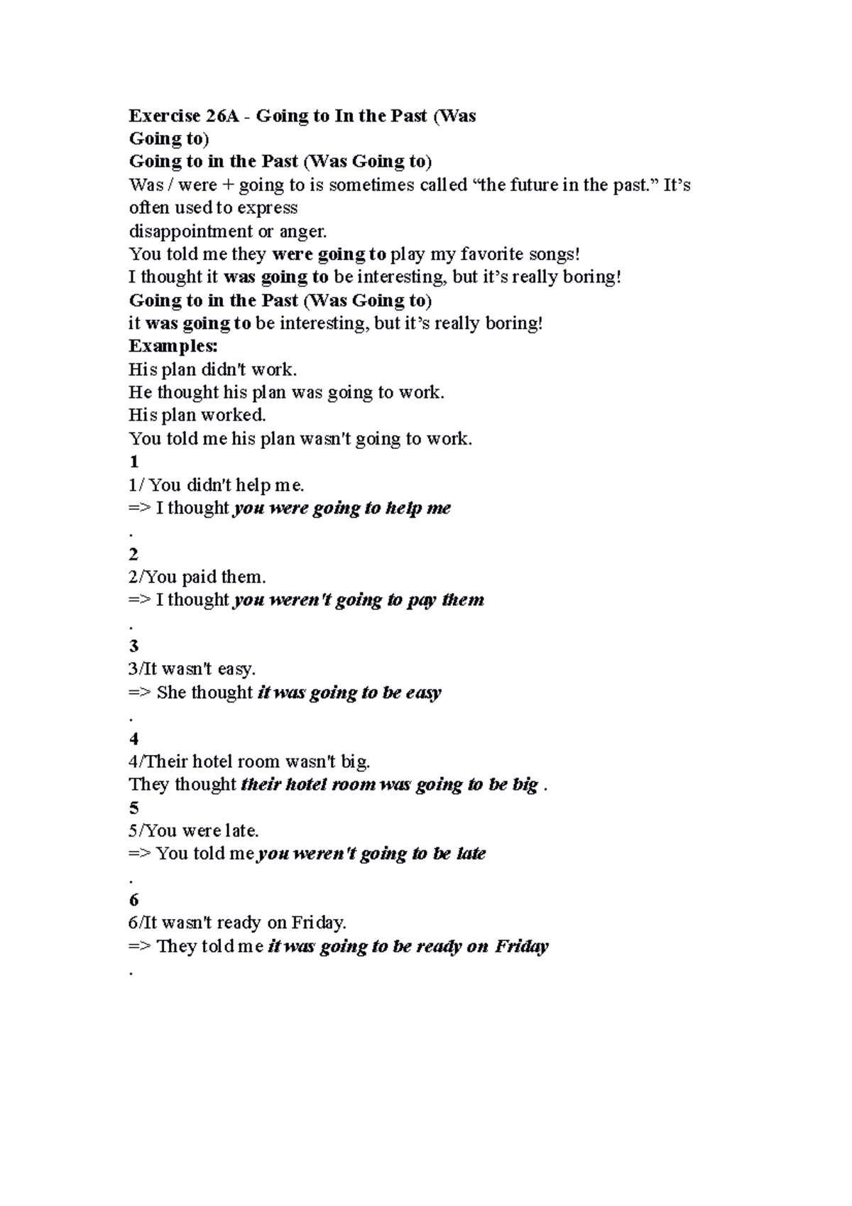 Exercise 26A English Exercise 26A Going To In The Past Was Going exercise-26a-english-exercise-26a-going-to-in-the-past-was-going