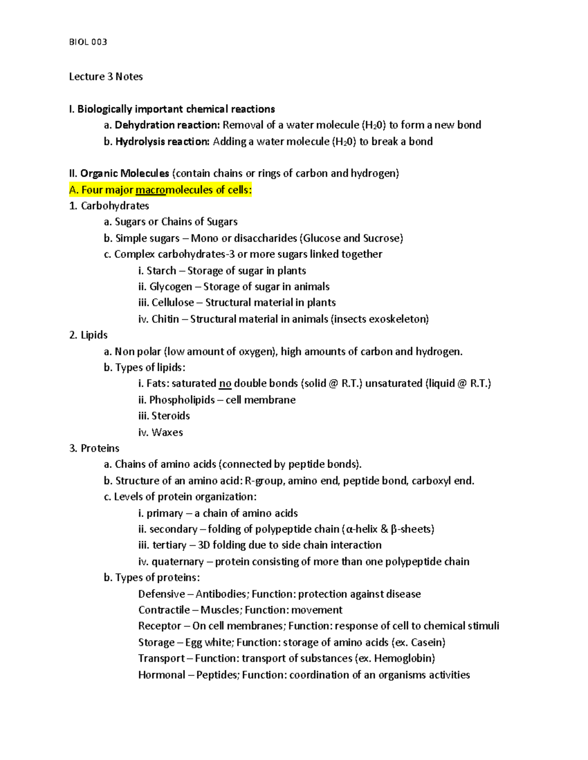 Lecture 3 Notes - Mr. Hernandez intro to biology 003. - BIOL 003 ...