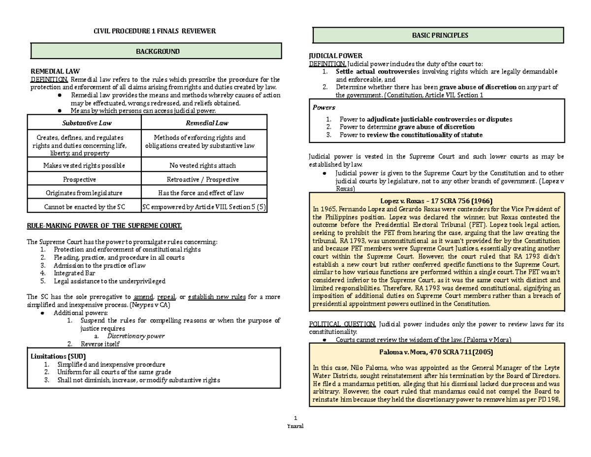 CIV PRO Finals Reviewer - CIVIL PROCEDURE 1 FINALS REVIEWER BACKGROUND ...