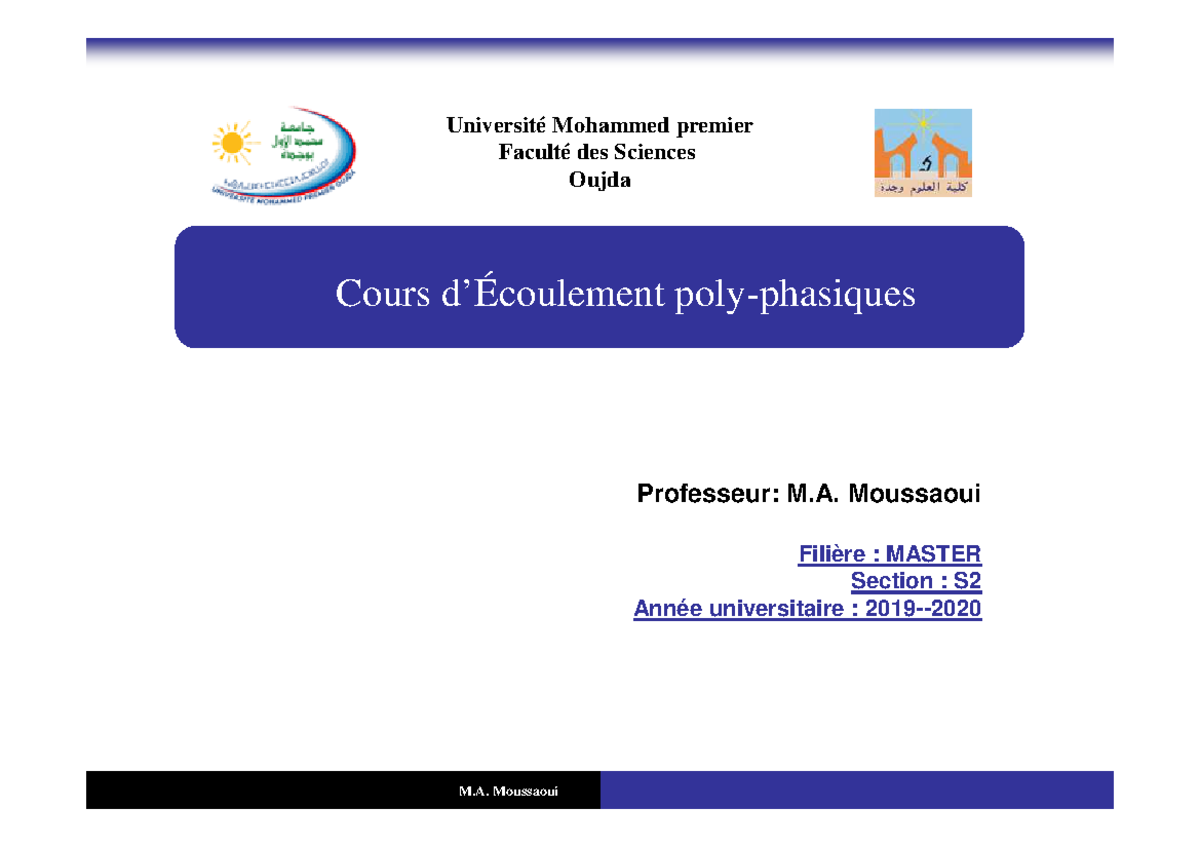 CHAP 5 - CHAP 5 - Cours d’Écoulement poly-phasiques Université Mohammed premier Faculté des ...
