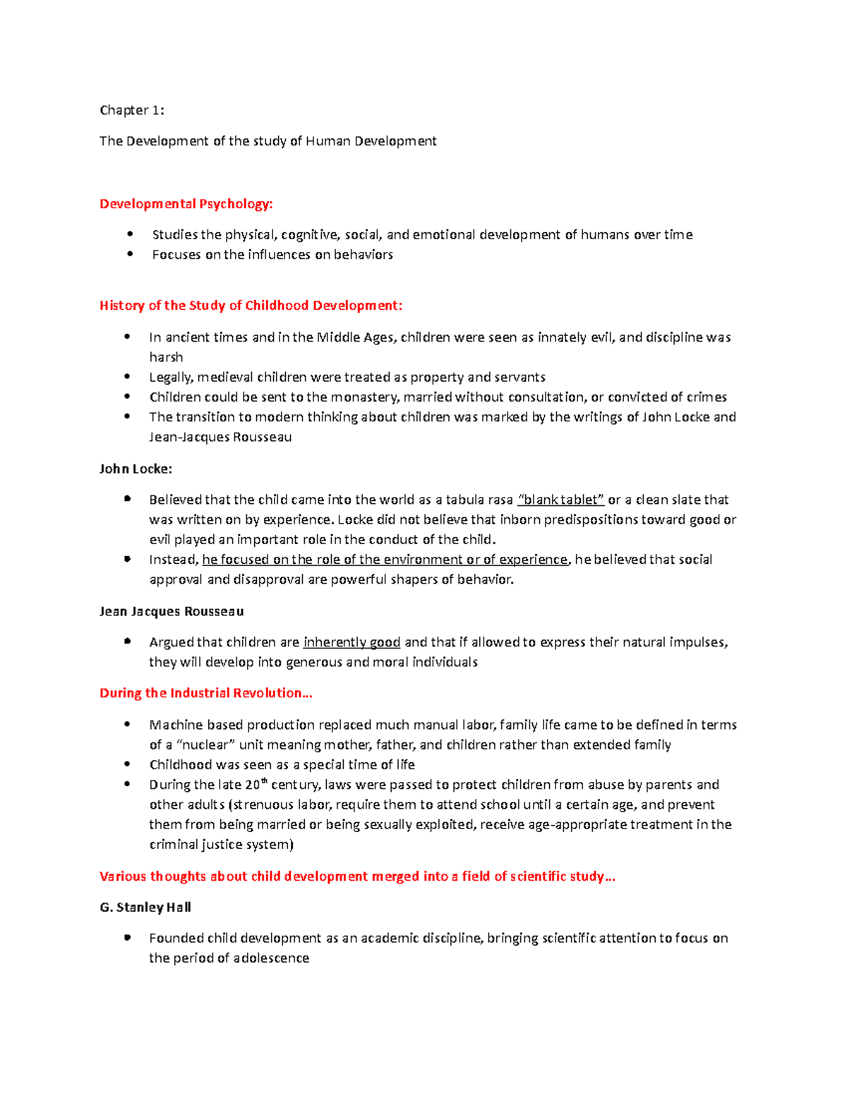 Chapter 1 lifespan - Chapter 1: The Development of the study of Human Development Developmental ...