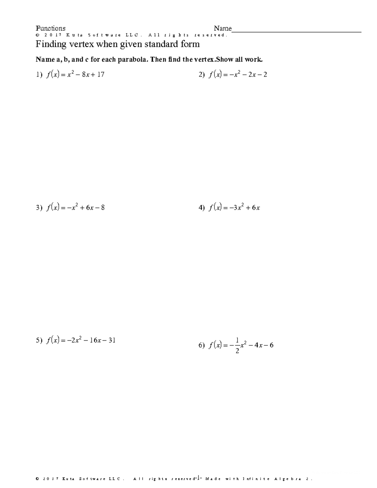 Finding vertex when given standard form - ©L t 2 T 0 A 1 Q 7 N ...