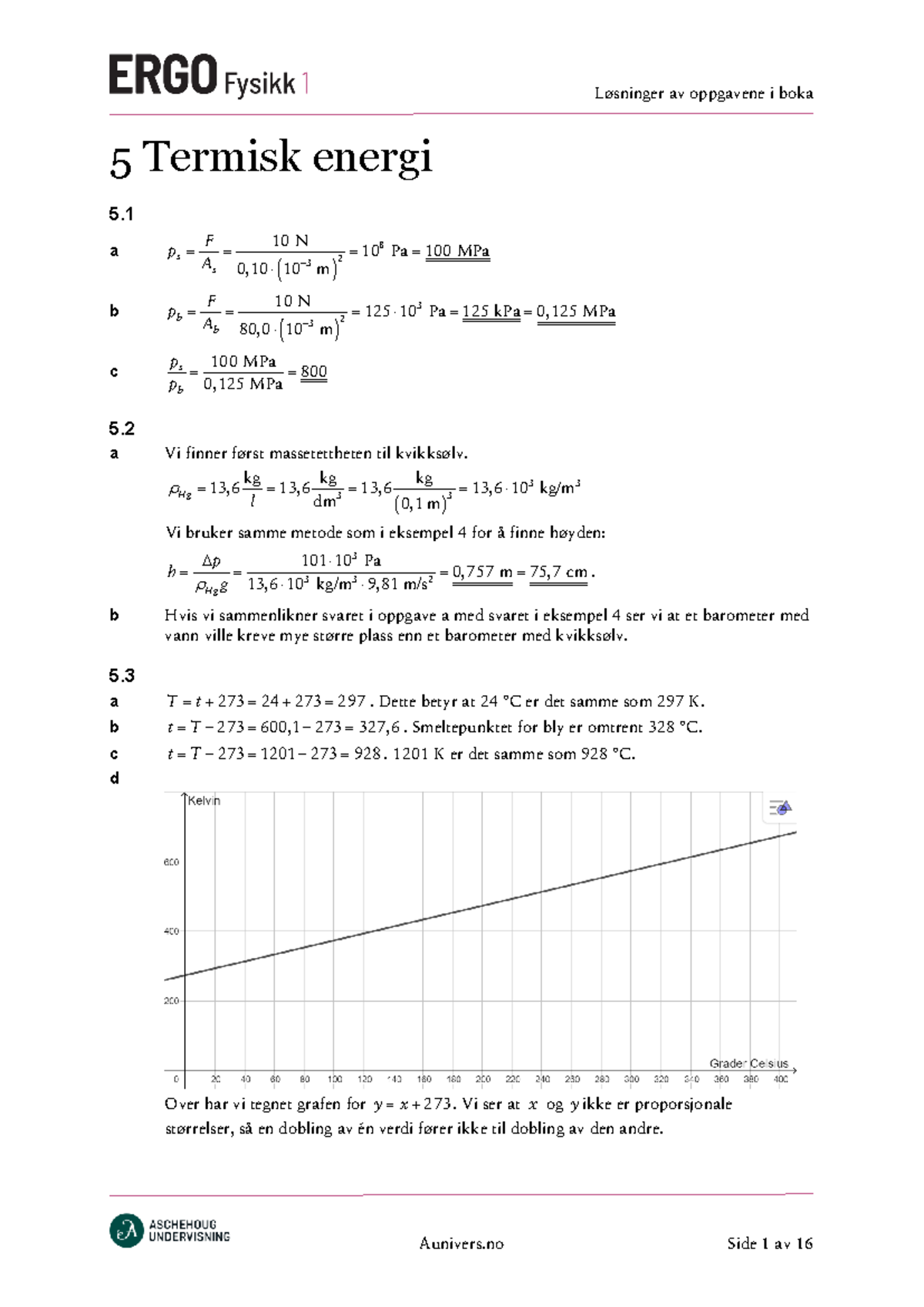 Fullstendige løsninger ERGO 1 kapittel 5 - 5 Termisk energi 5. a ( ) − ...