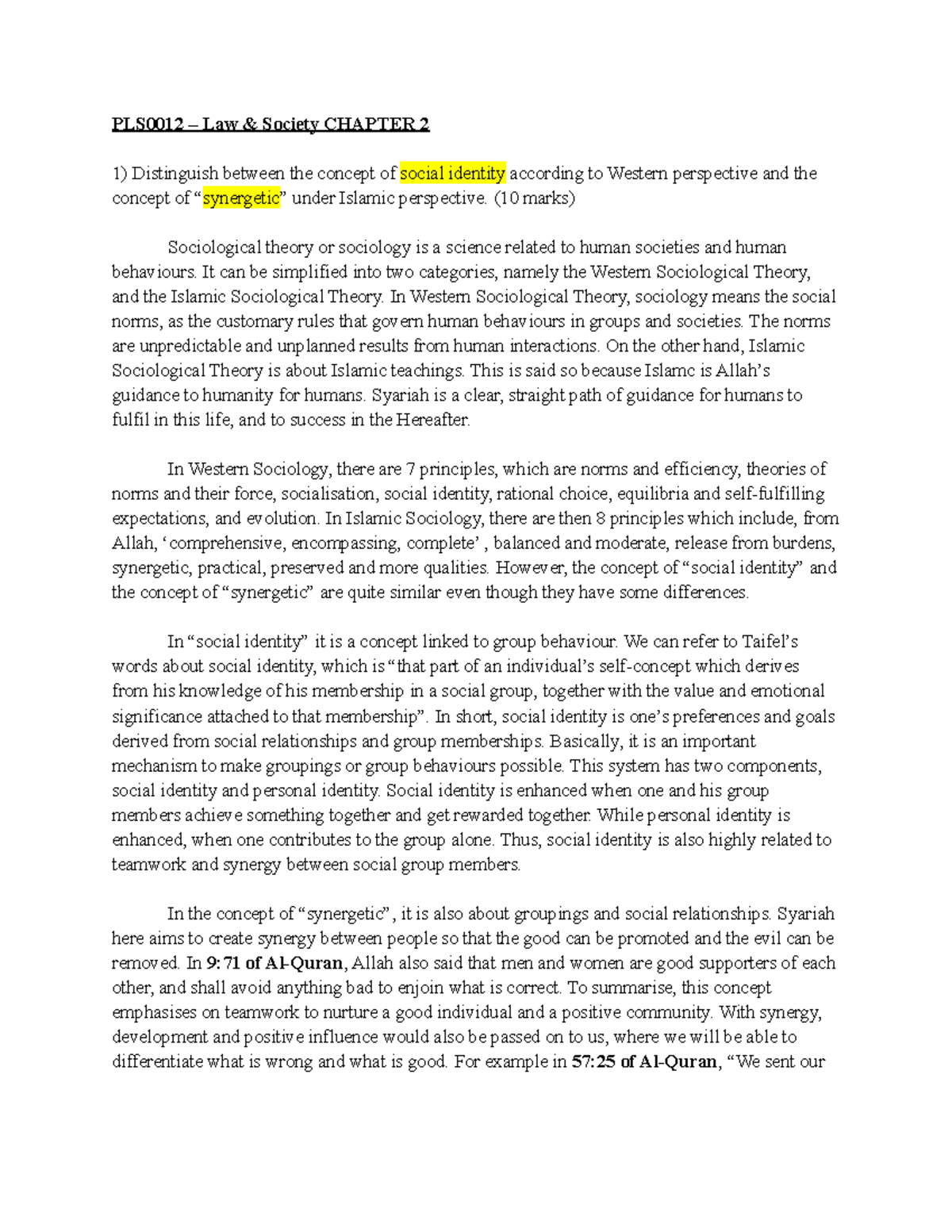 Law and Society Tutorial - PLS0012 – Law & Society CHAPTER 2 ...