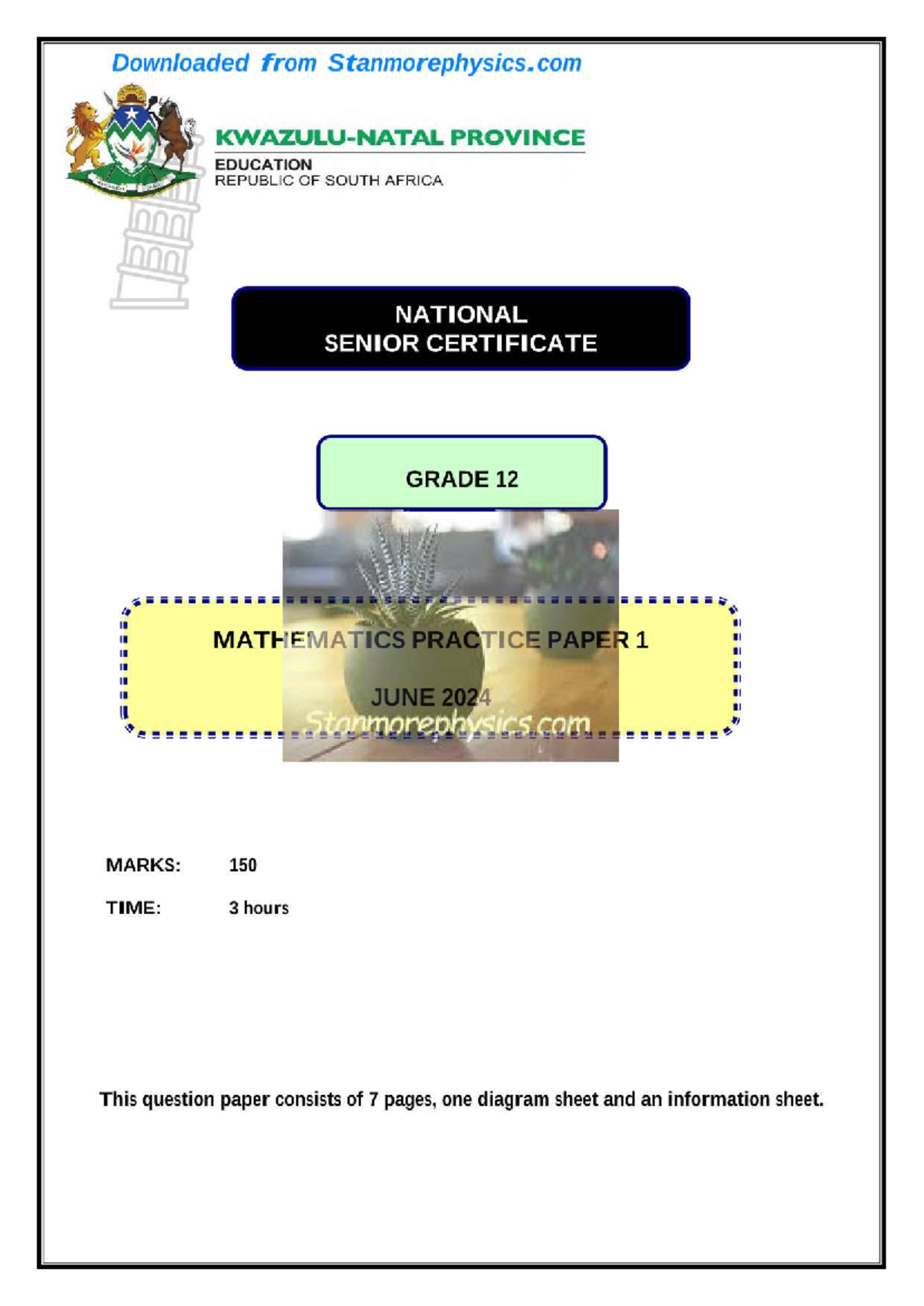 KZN Maths Grade 12 June 2024 Practice P1 and Memo - Studocu