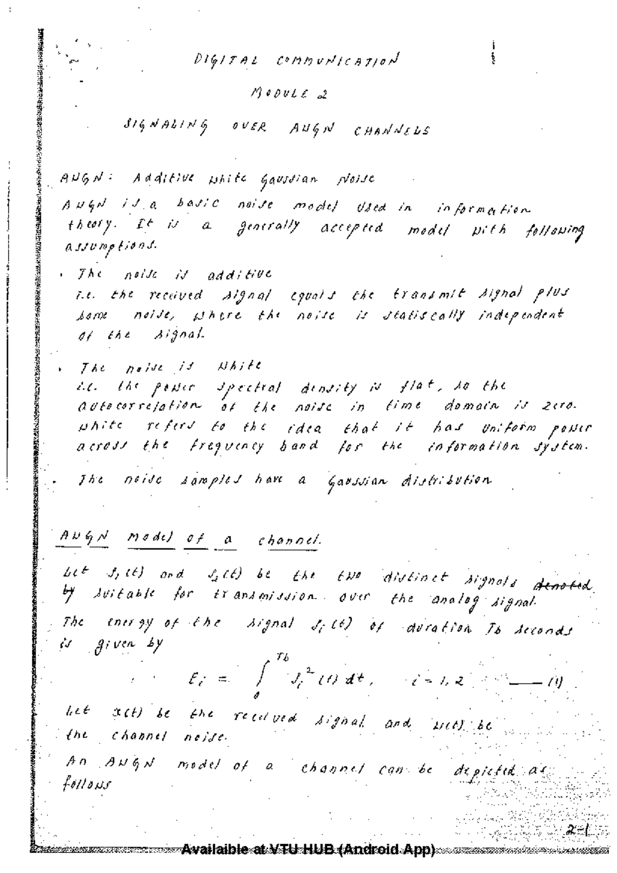 Module 2 - AWGN techniques - Digital communication - Availaible at: VTU ...