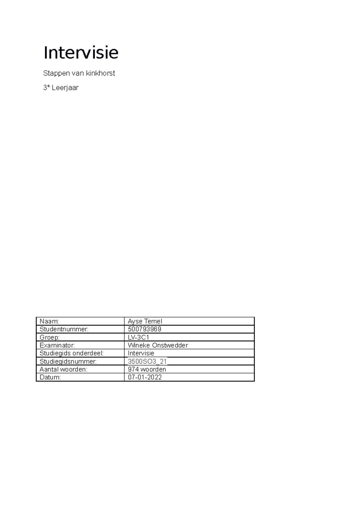 Intervisie Ayse Temel - Intervisie Stappen van kinkhorst 3 e. Leerjaar ...