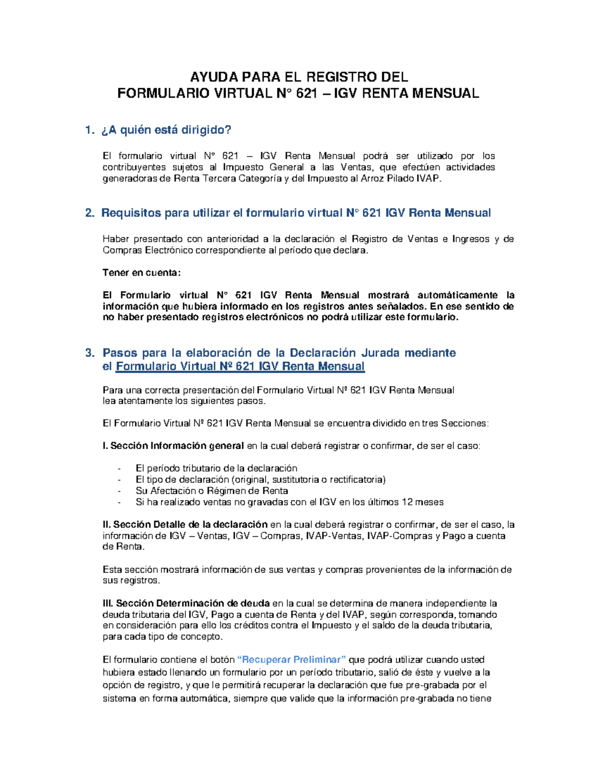 Copia Cartilla Llenado PDT 621 - AYUDA PARA EL REGISTRO DEL FORMULARIO ...