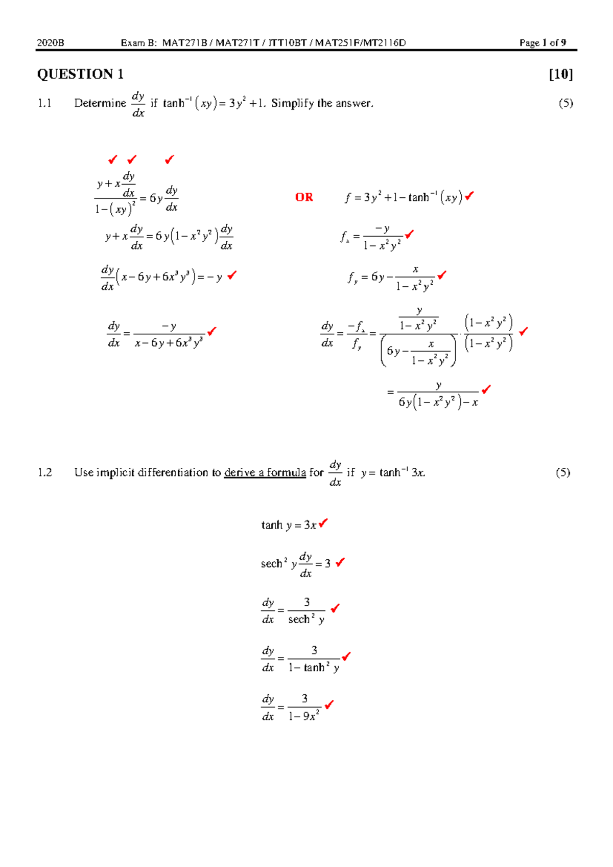 2020B MATH2 Ex B Memo - MATHEMATICS FOR ENGINEERS - QUESTION 1 [1 0 ] 1 ...
