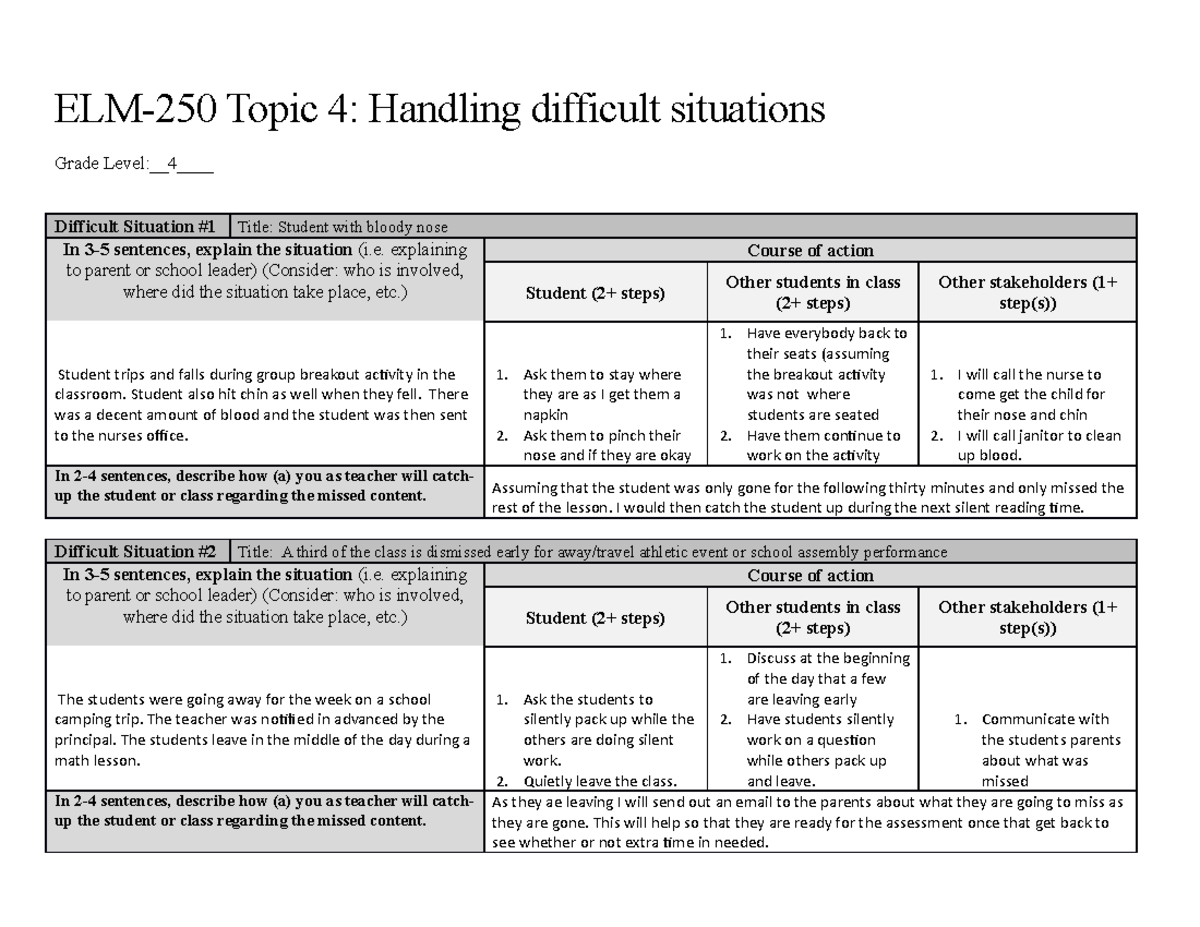 ELM250-Handling difficult situations - ELM-250 Topic 4: Handling ...