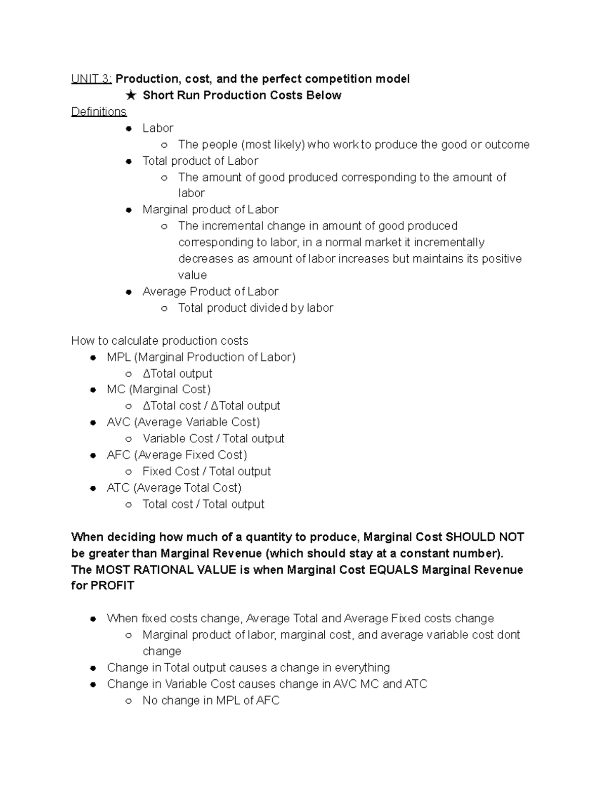 AP ECON Micro Notes - nothing - UNIT 3: Production, cost, and the ...