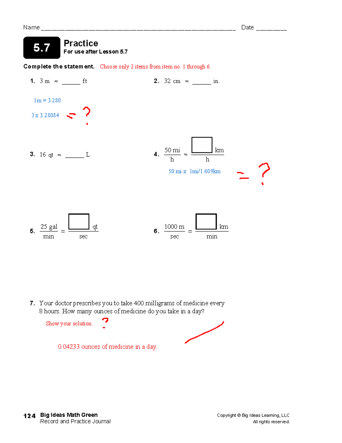 Yeremy Pena - conversions - Big Ideas Math Green Copyright © Big Ideas ...